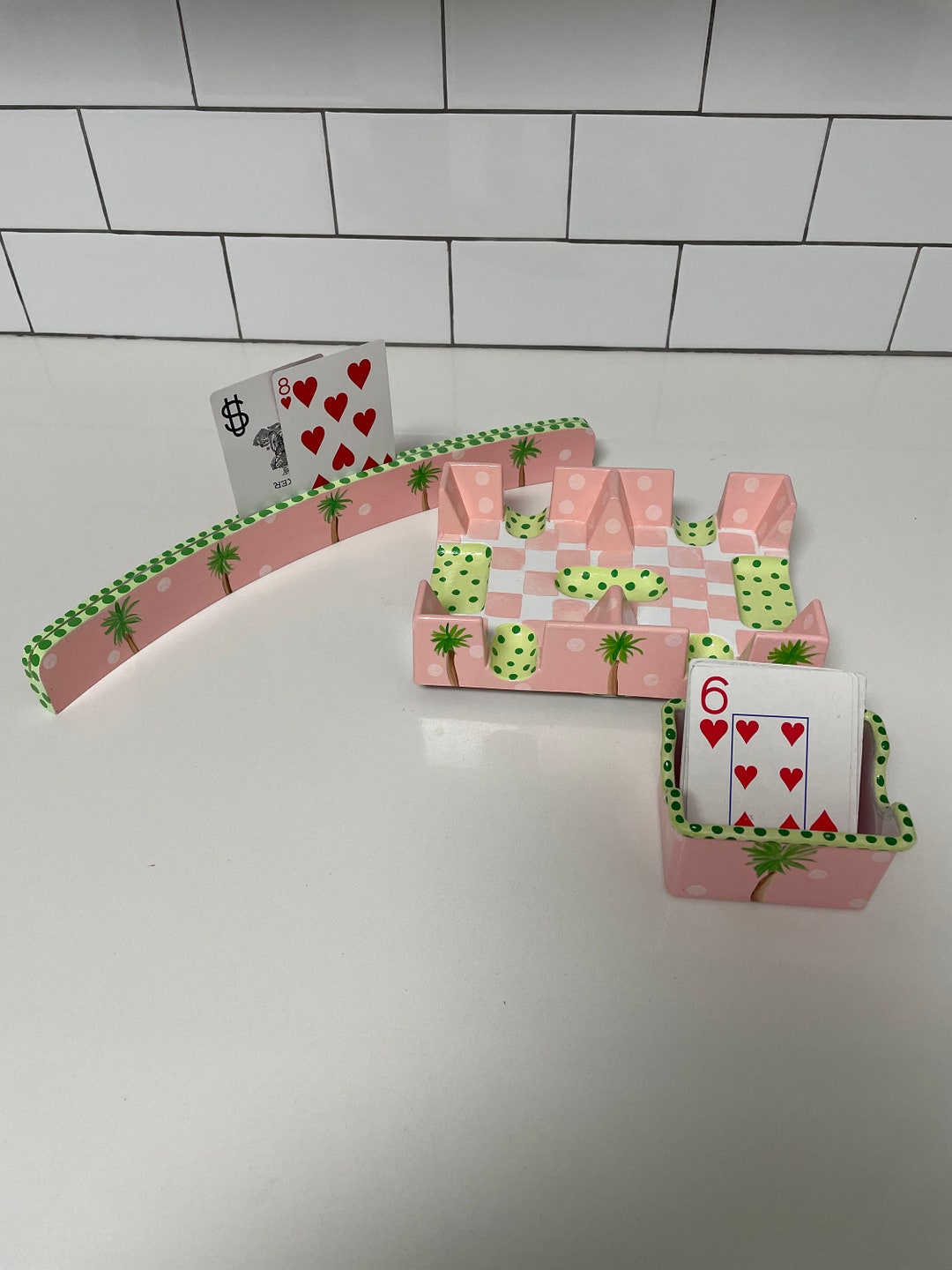 3 Piece Hand Painted Canasta Tray Set - Etsy