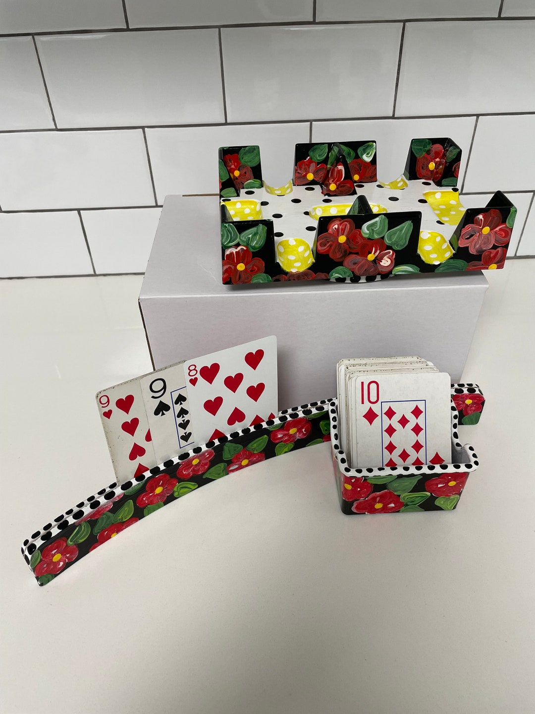 3 Piece Hand Painted Canasta Set - Etsy