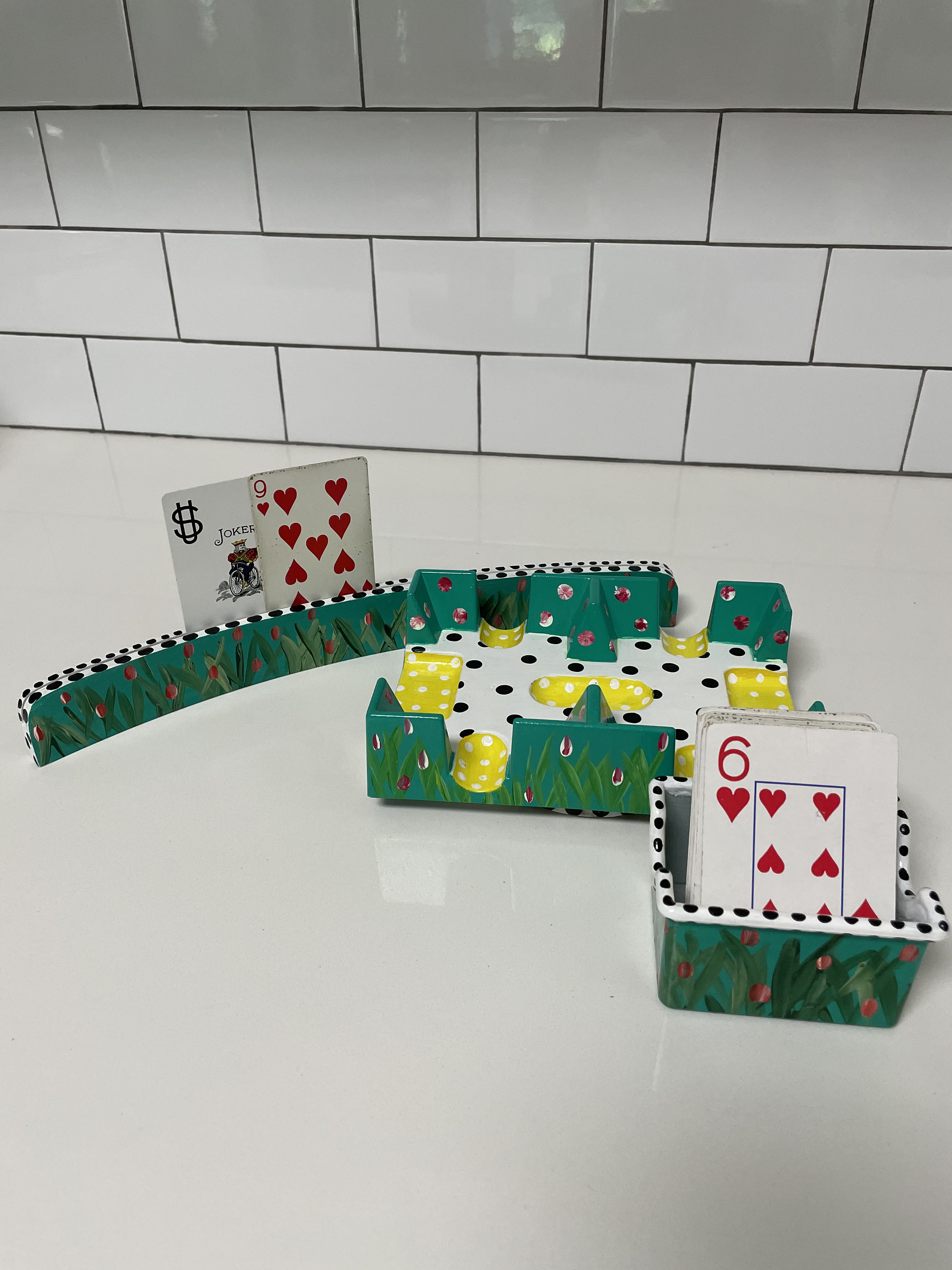 3 Piece Hand Painted Canasta Tray Set - Etsy