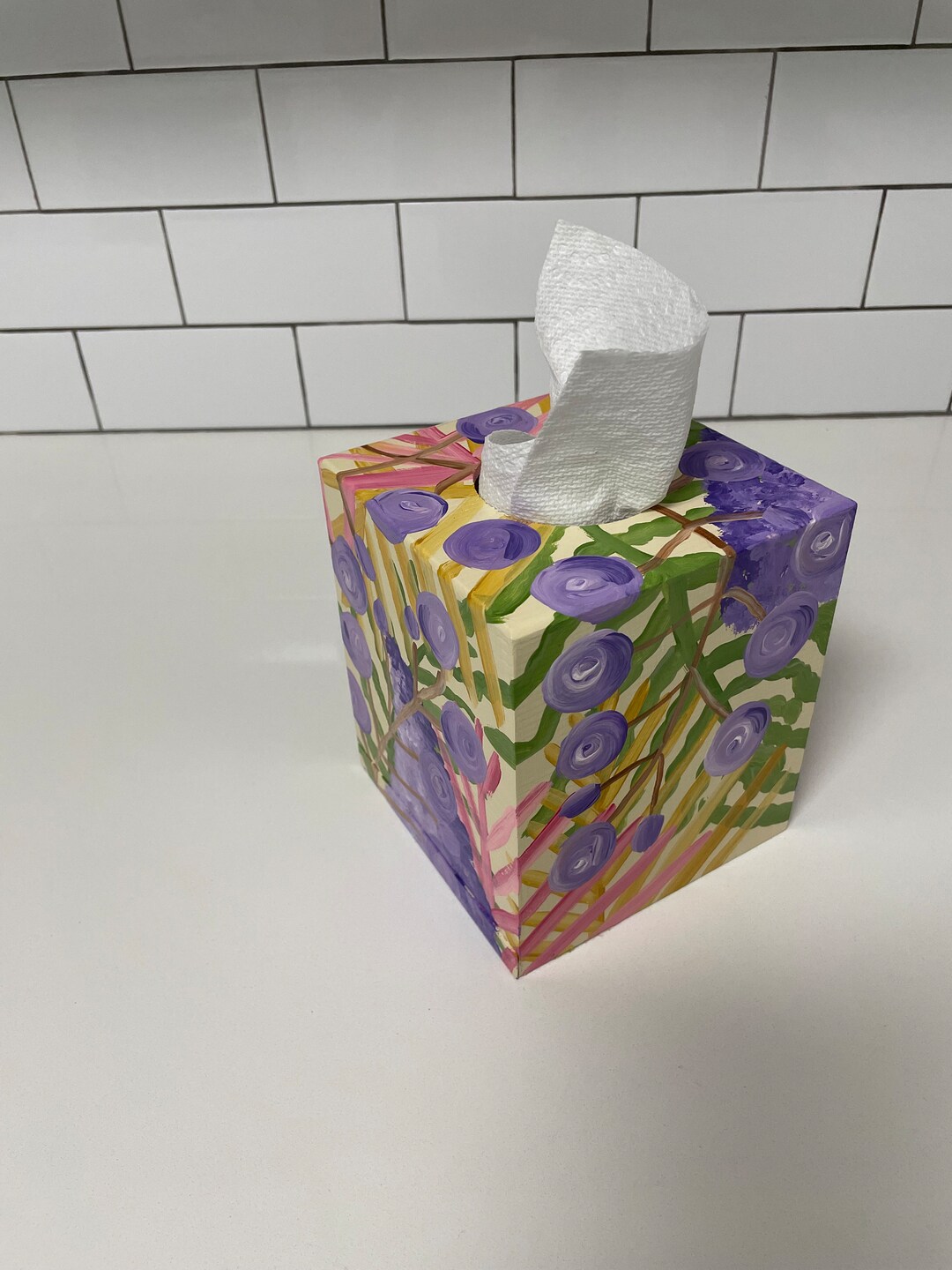 Hand Painted Tissue Box With Bottom Closure - Etsy