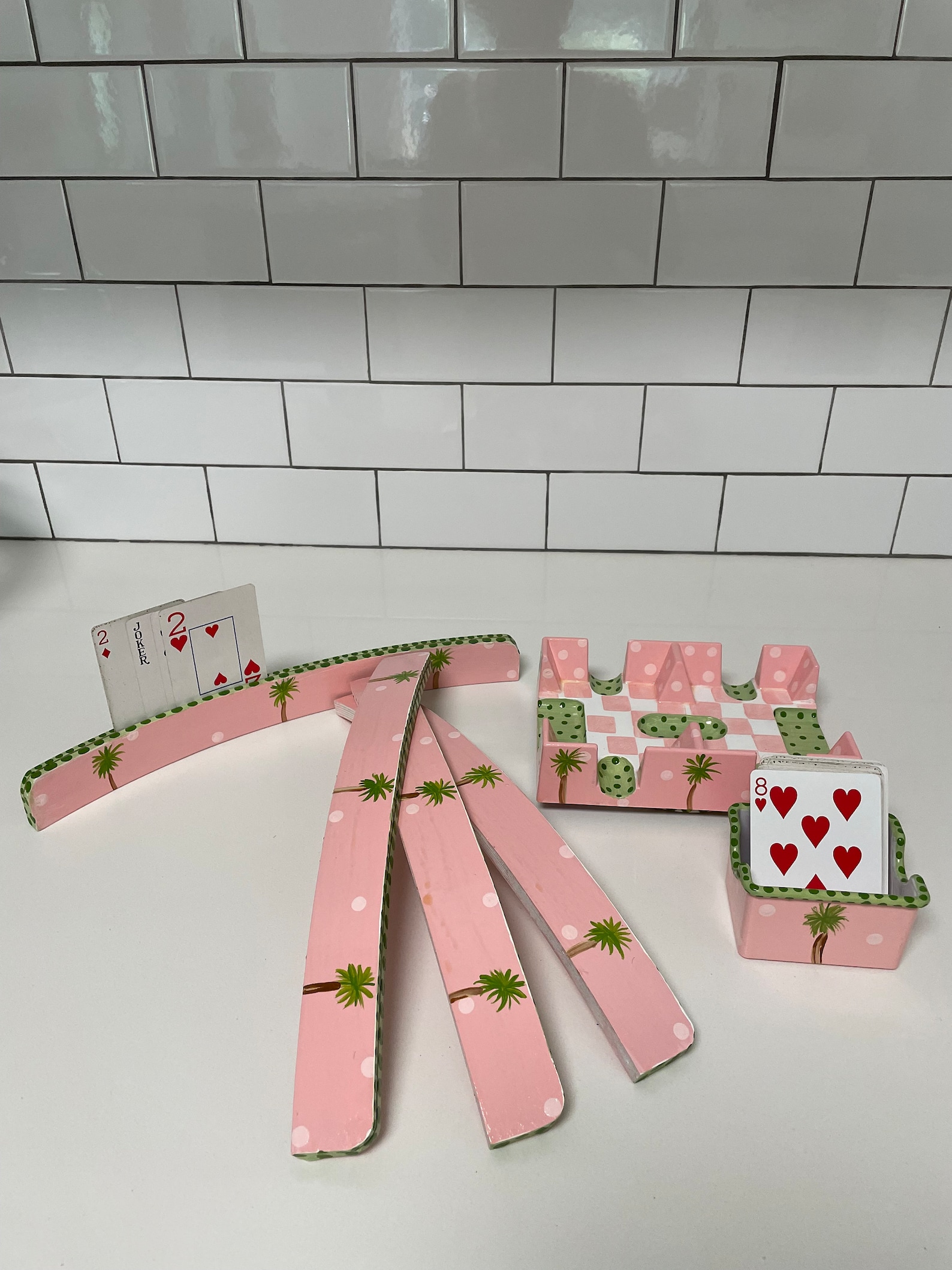 Hand Painted 6 Pc Canasta Set Includes 1 Revolving Tray, 2 Deck Card ...