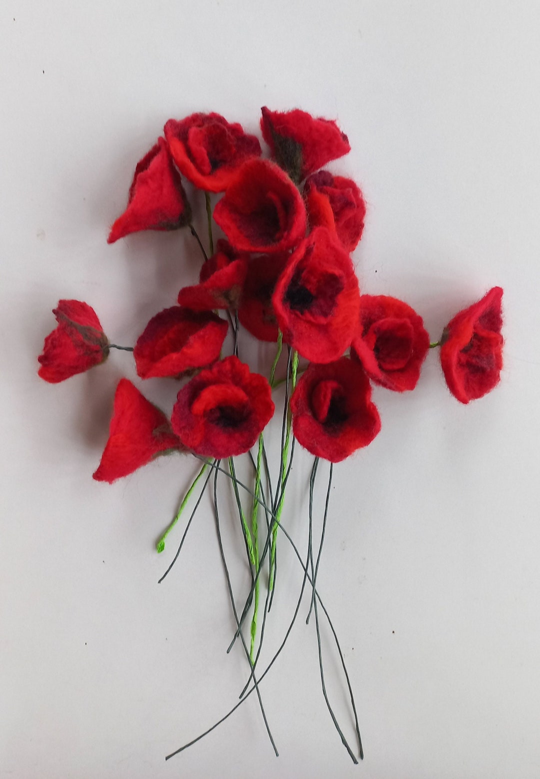 Poppies, Handmade Wool Flower, Artificial Flowers, Home Decor, Red ...