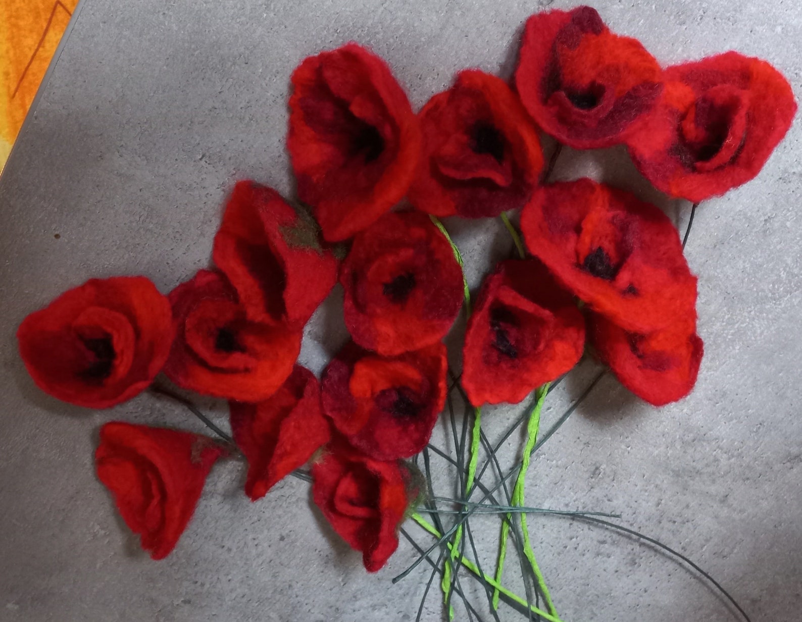 Poppies, Handmade Wool Flower, Artificial Flowers, Home Decor, Red ...