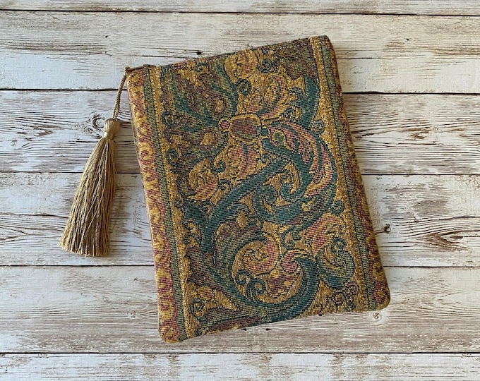Teal and Gold Baroque Tapestry Tarot Oracle Deck Bag, Tapestry Bag With ...