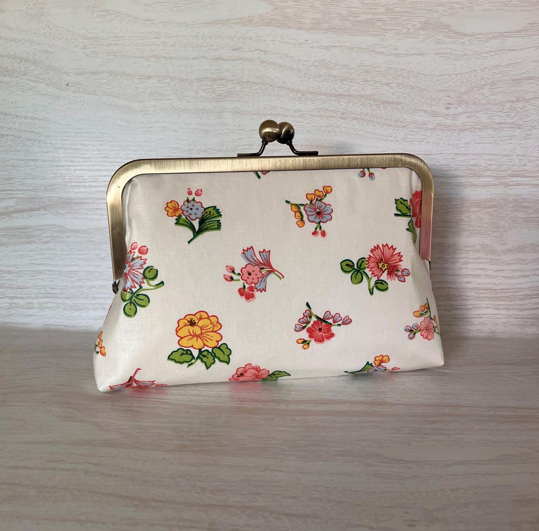 Vintage Floral Clutch Bag, Yellow Pink Blue Flowers Wedding Bridesmaid ...