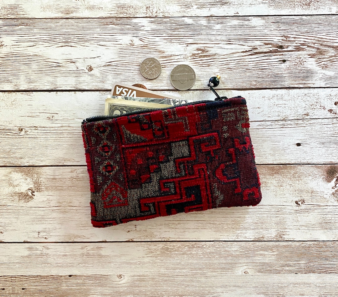 Deep Red Black Gold Boho Coin Purse, Small Zip Pouch, Small Wallet ...