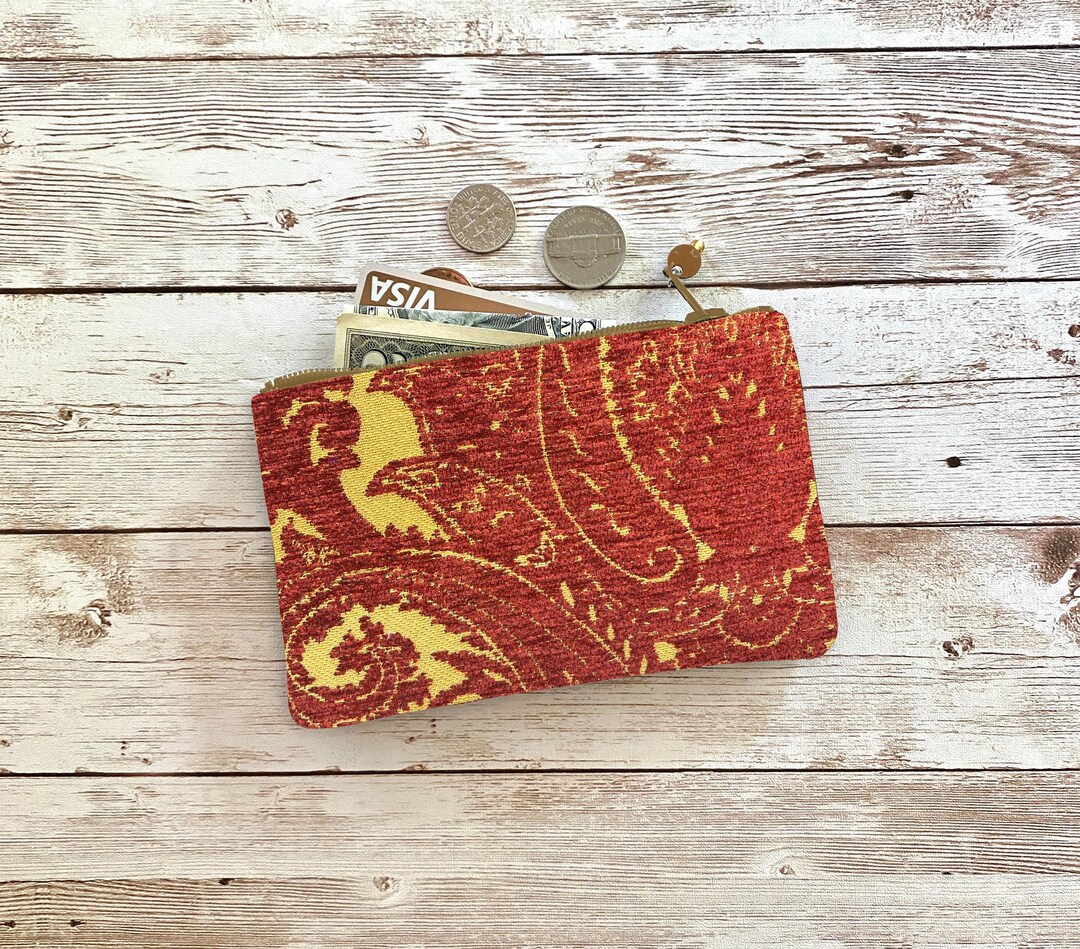 Renaissance Coin Purse, Burgundy Red and Gold Small Zip Pouch, Small ...