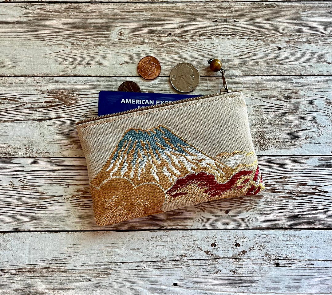 Mount Fuji Coin Purse, Vintage Japanese Small Zip Pouch, Small Volcano ...