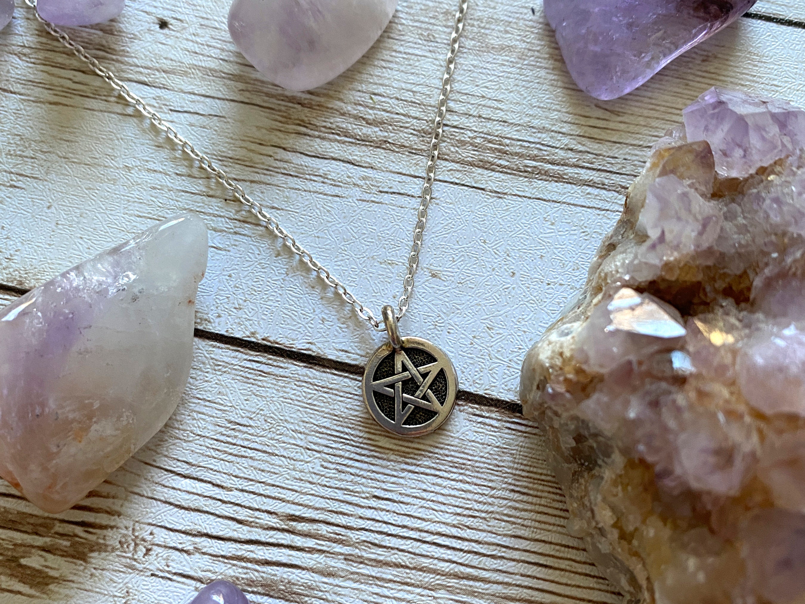 Pentacle Dainty Minimalist Silver Necklace Small Pentagram - Etsy