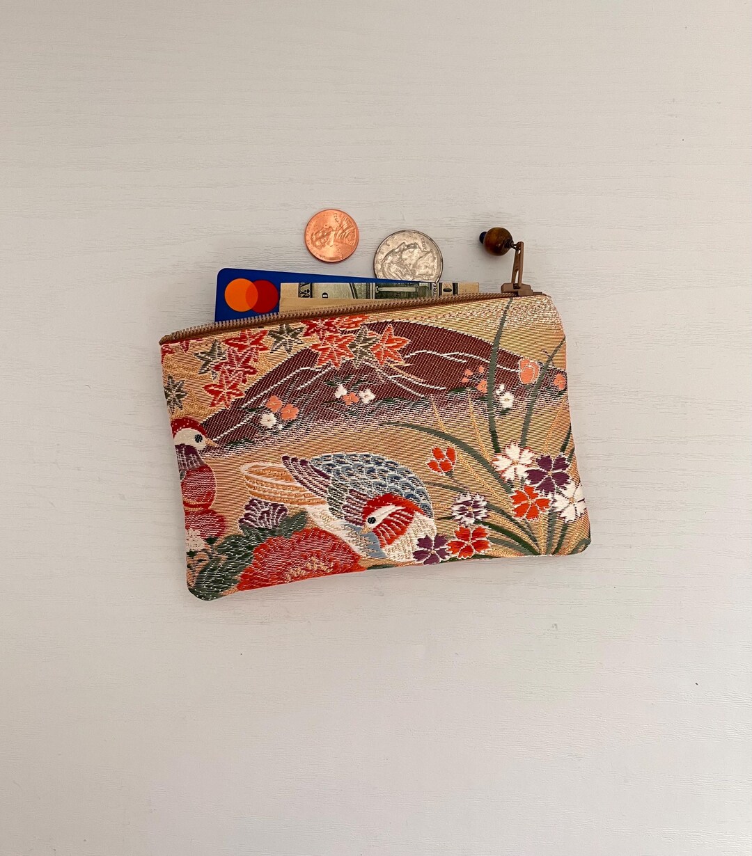 Bird and Floral Coin Purse, Vintage Dove Small Zip Pouch, Small Wallet ...
