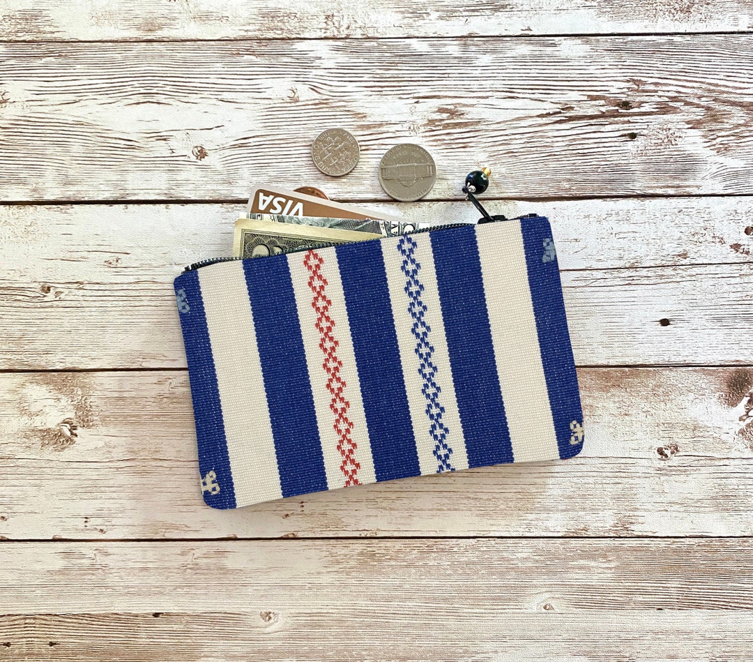 Blue Red and Ivory Nautical Striped Coin Purse, Small Zip Pouch, Small ...