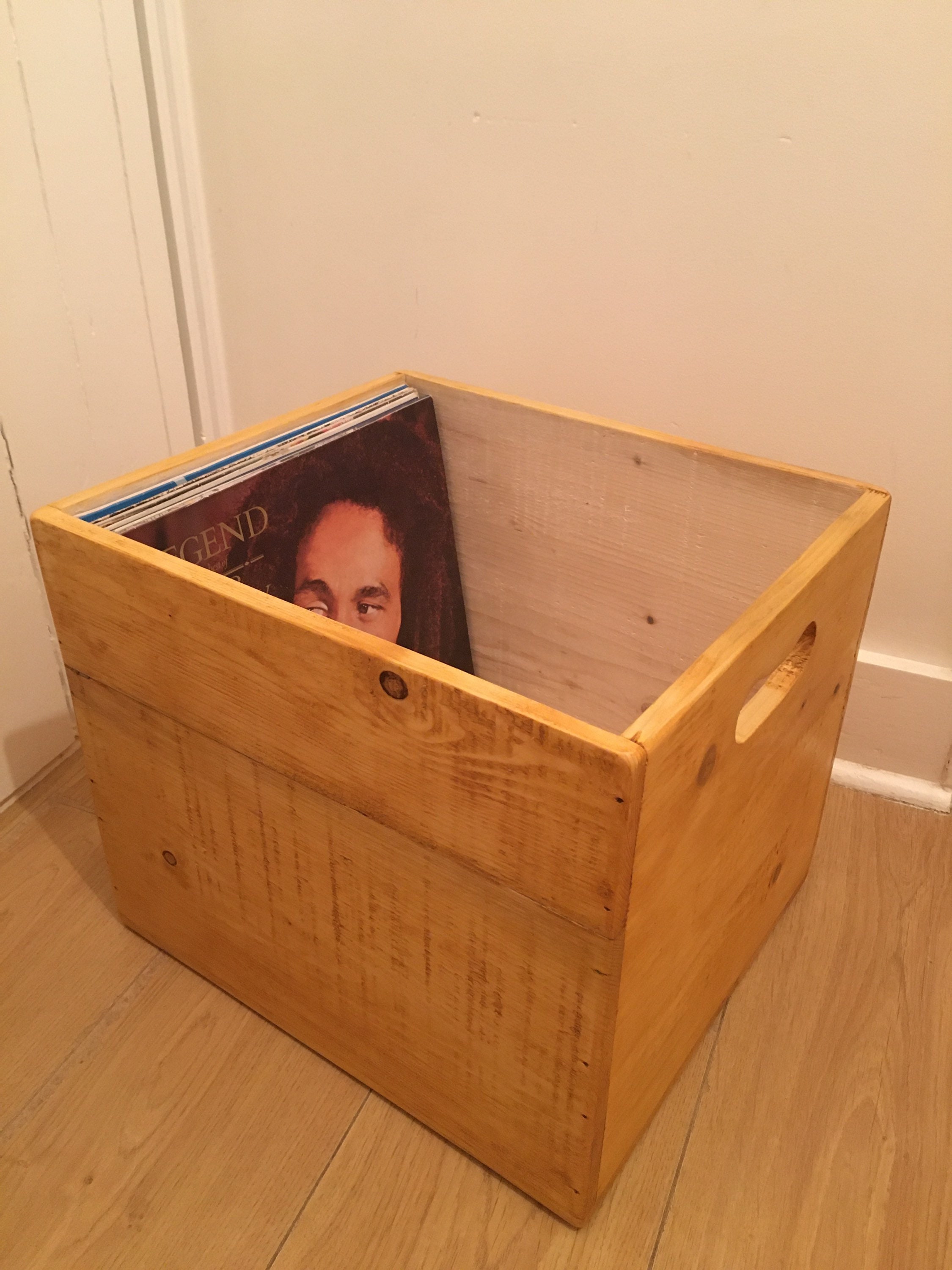 12 inch vinyl record storage box 12 album LP case pine box | Etsy