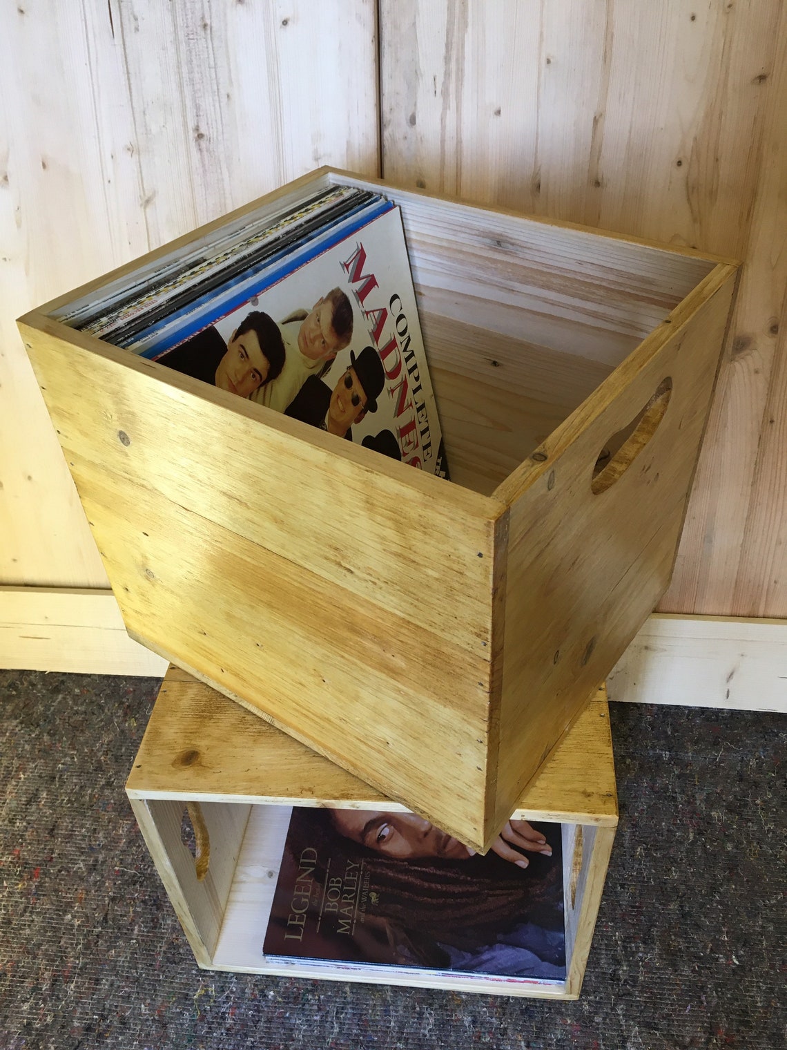 12 inch vinyl record storage box 12 album LP case pine box | Etsy