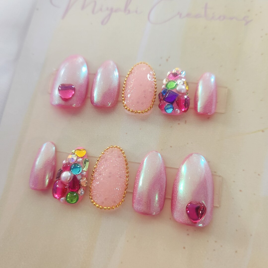 Glazed Pink & Gem Press-on Nails - Etsy