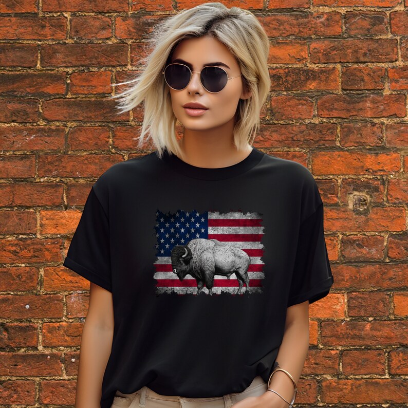 America Bison Shirt, Bison American Flag, Bison Graphic, Gift for Dad ...