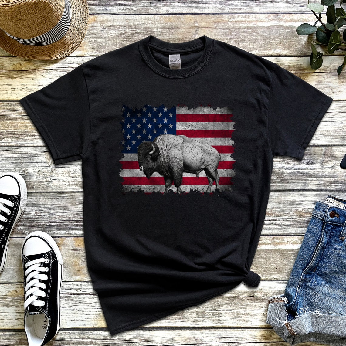 America Bison Shirt, Bison American Flag, Bison Graphic, Gift for Dad ...