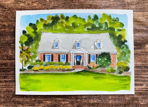 CUSTOM HOUSE DRAWING Watercolor House Unique Custom Family | Etsy