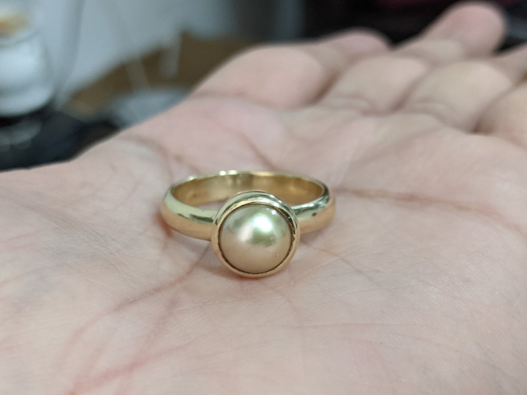 Natural Golden South Sea Pearl Gemstone Panchdhatu Ring | 3-10ct Vedic ...