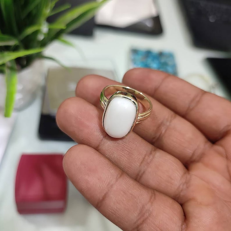 Certified 4-10ct Energized White Italian Coral Silver Astrological Ring Natural Gemstone Safed ...