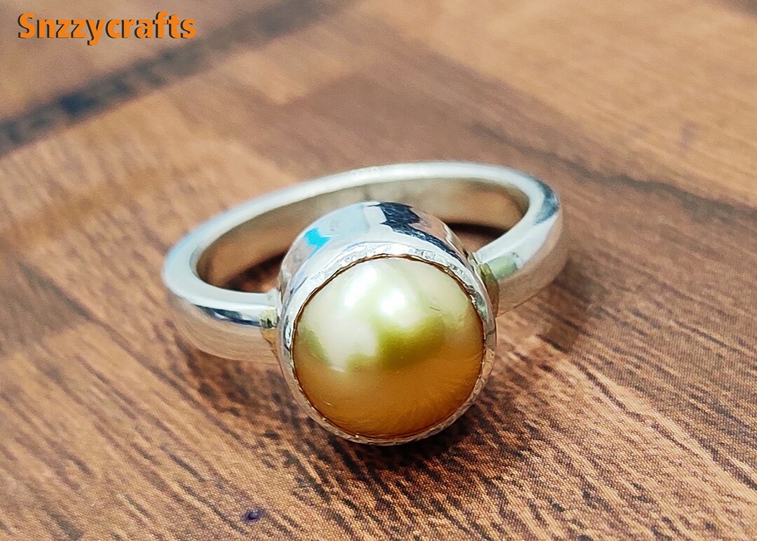 Natural Golden South Sea Pearl (moti) Gemstone Sterling Silver Ring ...