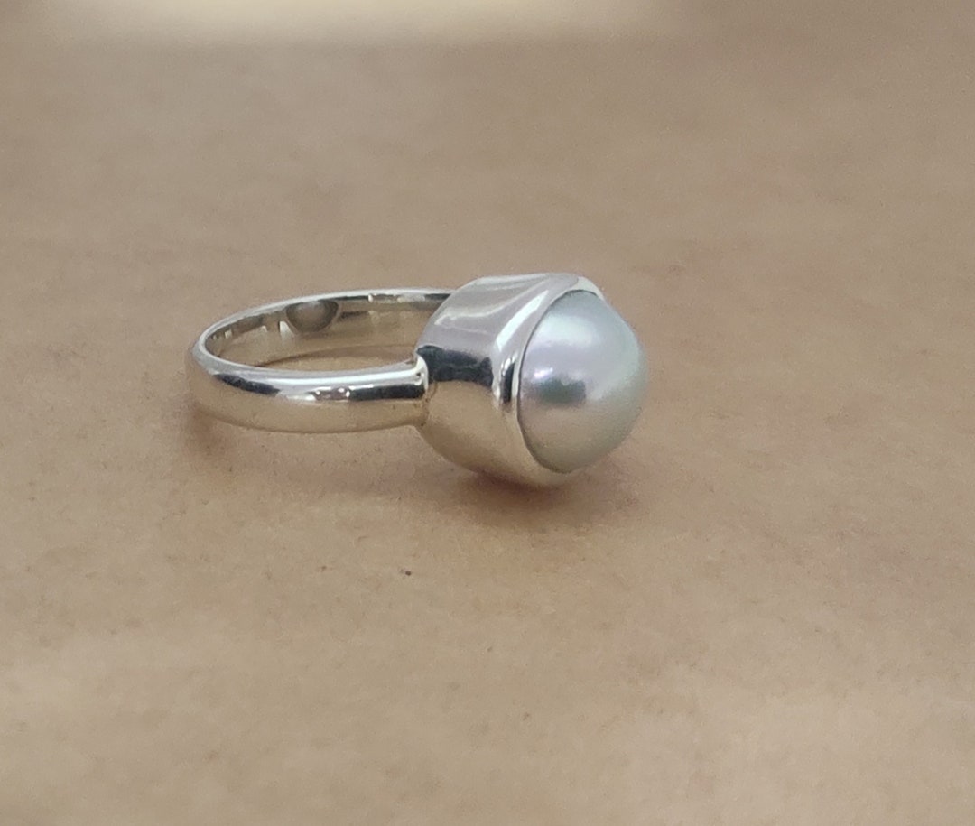 Natural South Sea Pearl White Round Shape moti Gemstone Sterling Silver Ring 3ct 8ct Certified Pearl Astrological Fashion Gift Ring Etsy