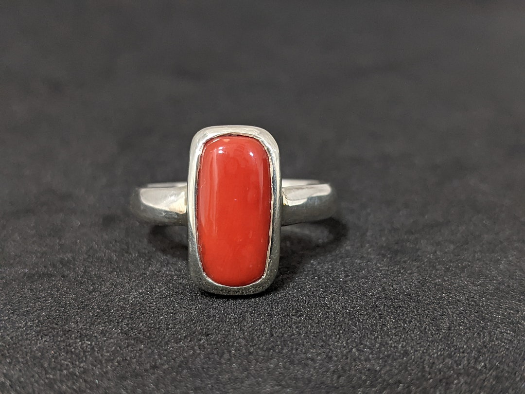 Natural Energized Red Coral (moonga) Gemstone Silver Ring | Certified ...