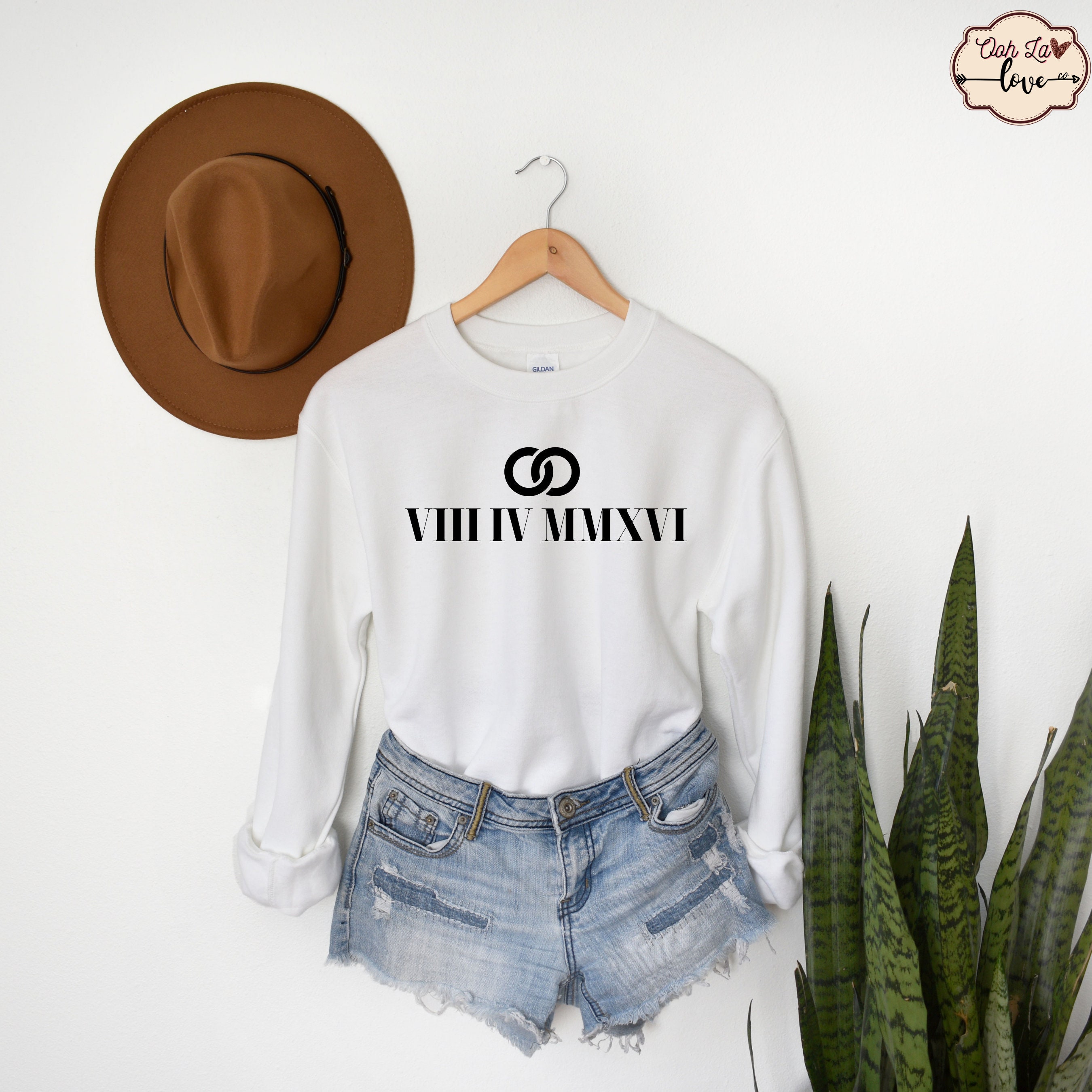 White Cotton Shirt, Wedding Date Ring Design Graphics Long Sleeve Shirt ...