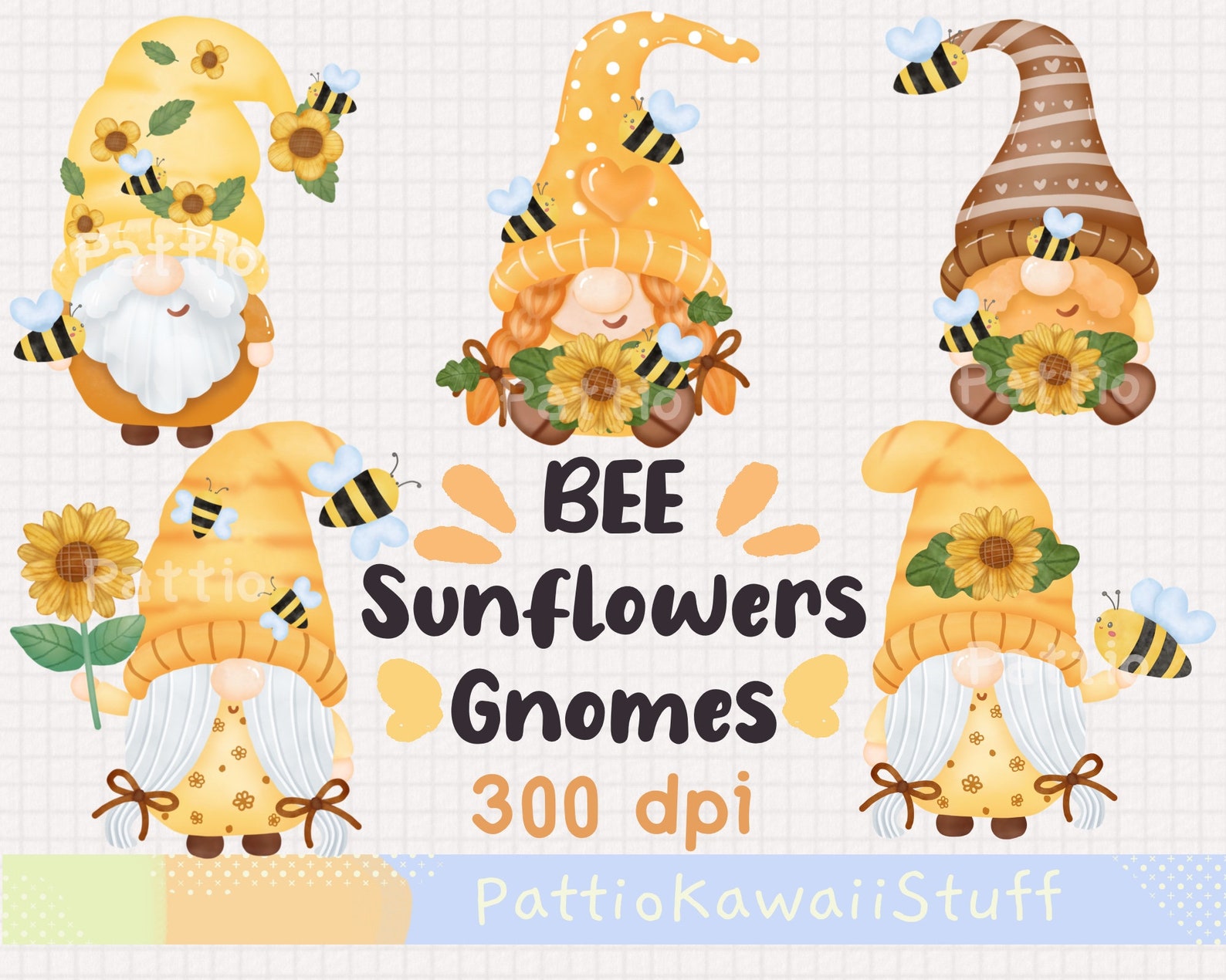 Watercolor cute bee gnomes sunflower png Bee happy Gnomes png | Etsy