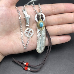 Goro Takahashi of Japan Feather Pendant Necklace S925 Sterling Silver Turquoise Bead 25.6 Inches ...