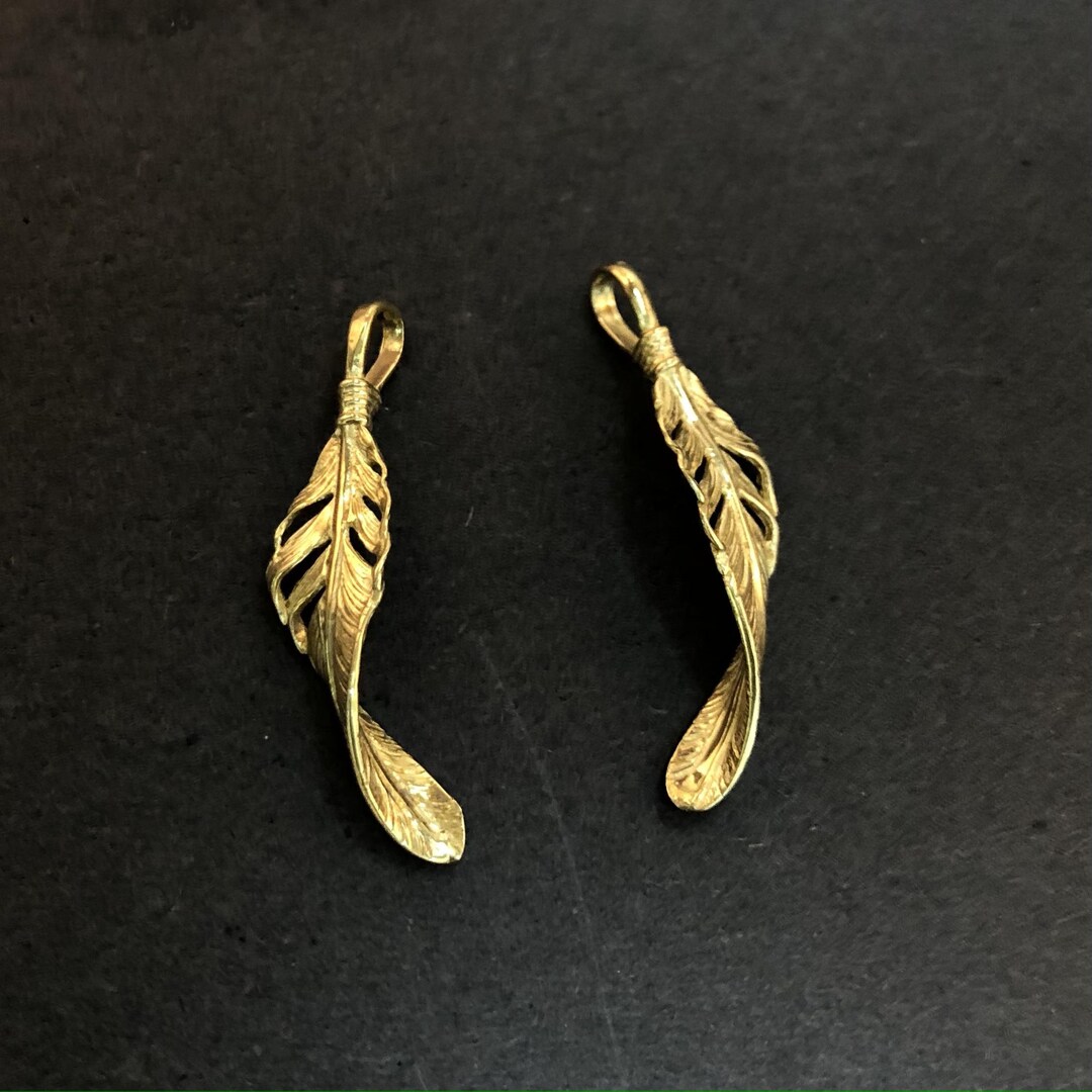 8x32mm Twisted Feather Pendant 925 Sterling Silver & Brass Takahashi ...