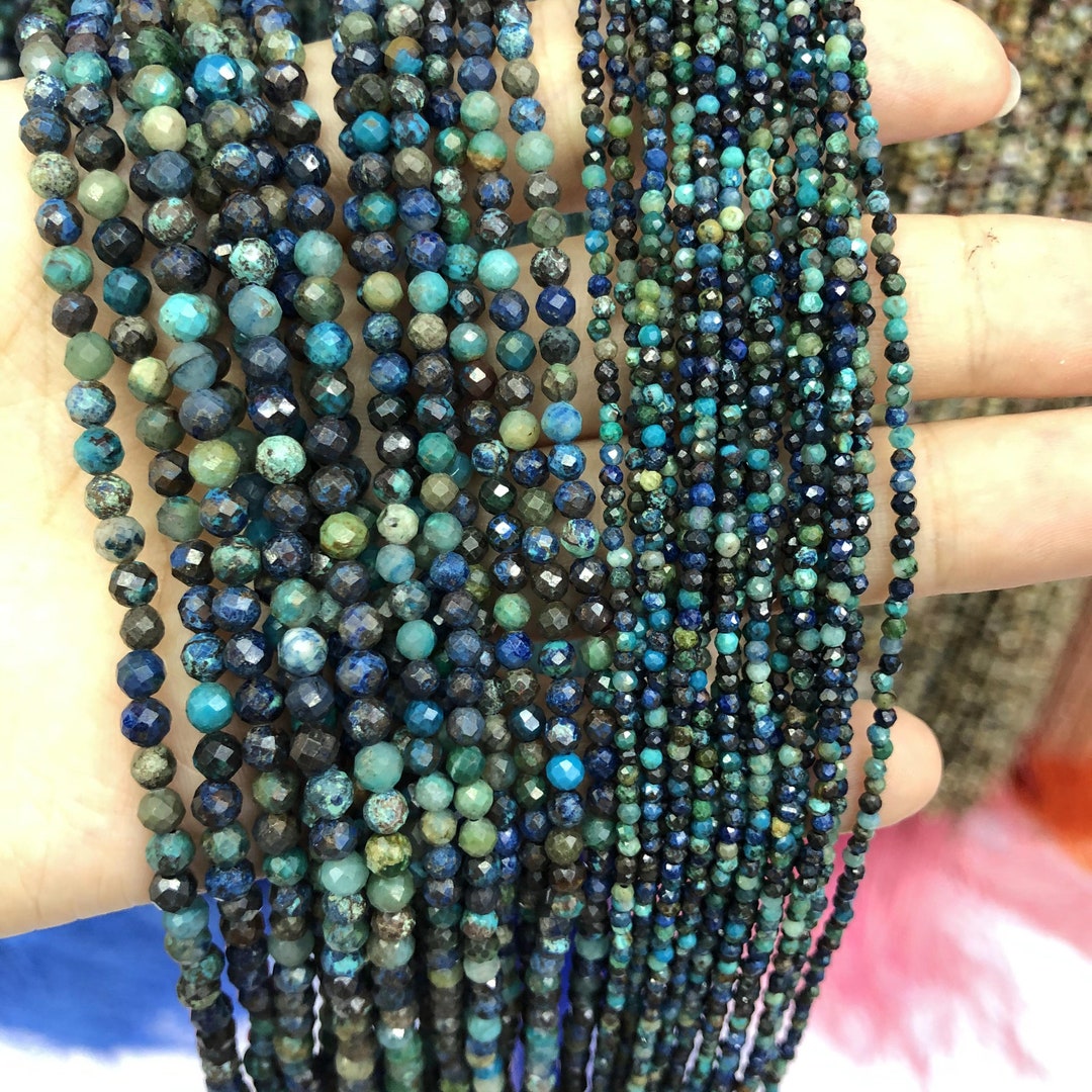2mm 3mm 4mm Faceted Natural Chrysocolla Azurite Round Beads Multicolor ...