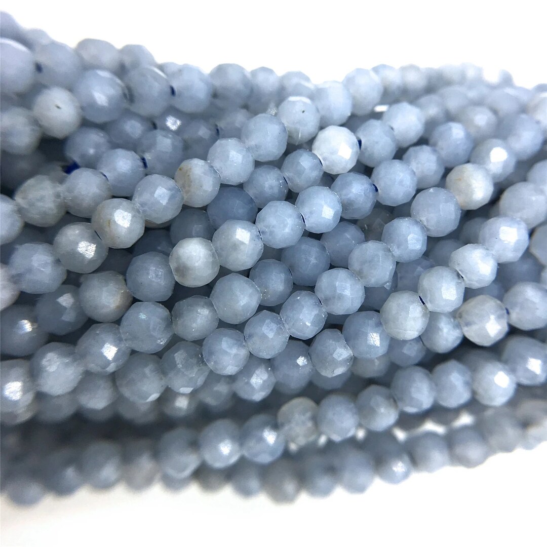 2mm 3mm 4mm Natural Color Blue Angelite Beads Faceted Round Bead for ...