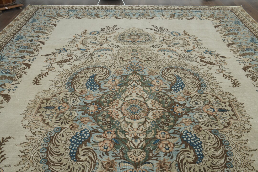 9'9x14'9 LUXURY VINTAGE RUG, Handmade Rug, Vintage Rug, Beige Blue ...
