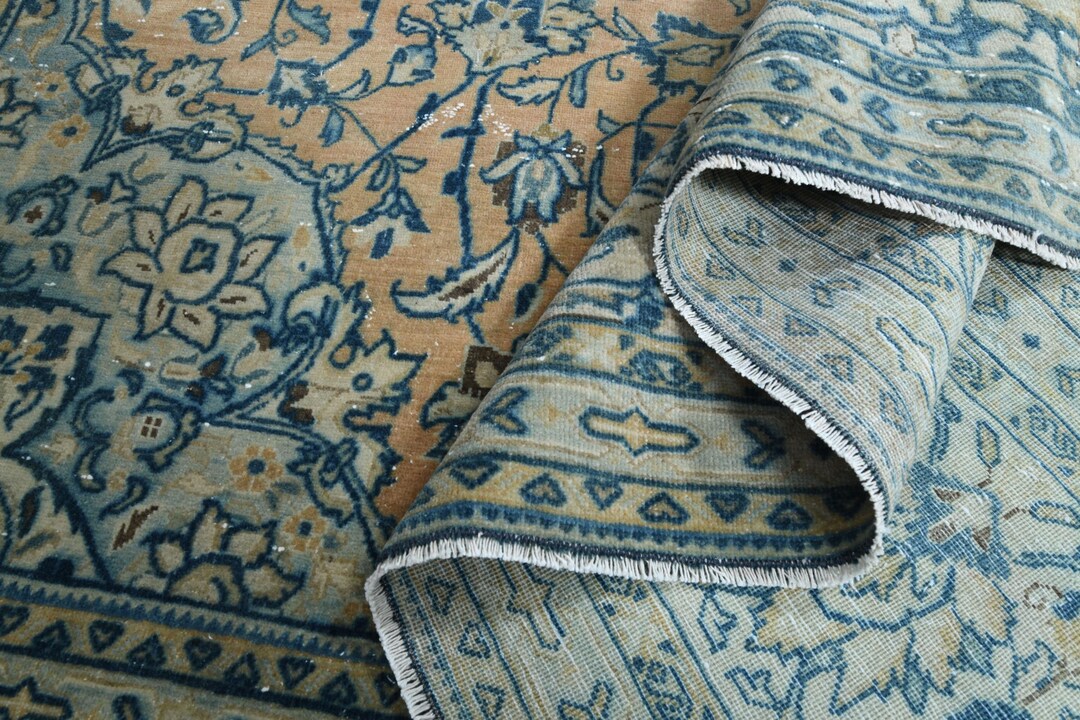 Vintage Turkish Moroccan Style Rug: Hand-knotted Wool Orange Floral ...