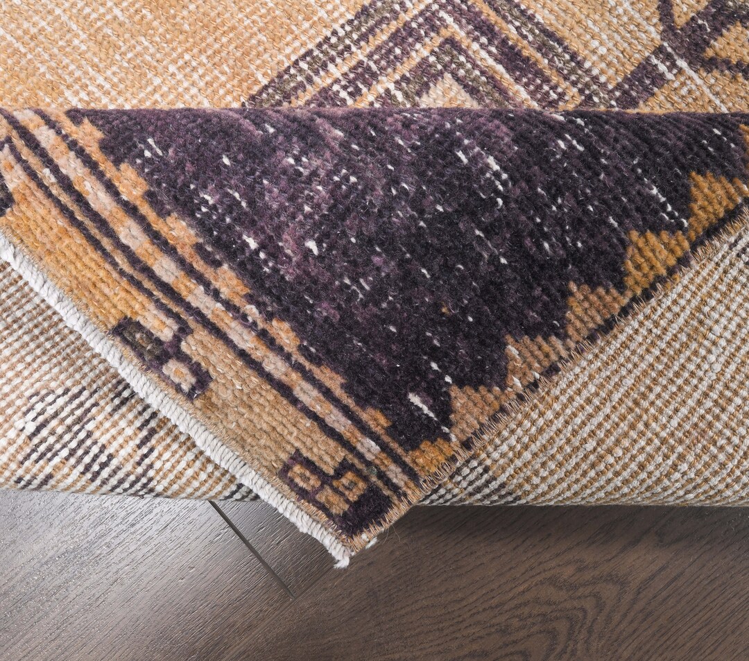 Vintage Turkish Runner Rug: Orange Brown Geometric Tribal Rug (2.6x12.7 ...