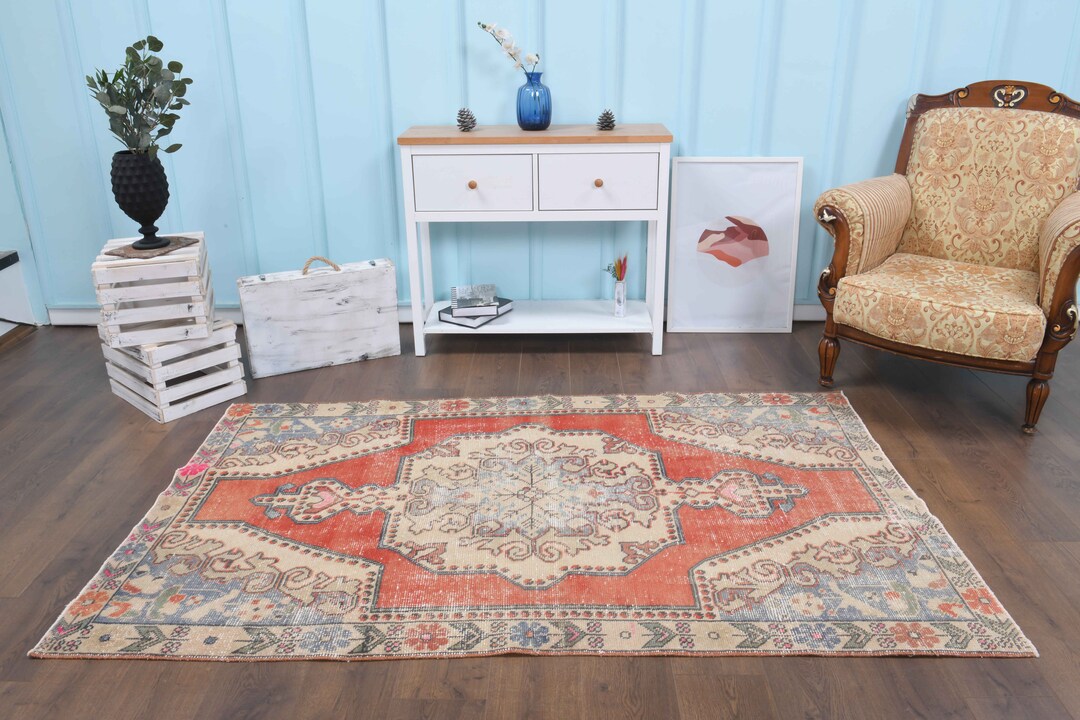 4'3x7'1 Ft, COLORFUL, TURKISH RUG, Vintage Rug, Handmade Rug, Rug 5x7 ...