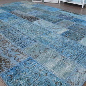 8x12, BLUE PATCHWORK RUG, Minimalist Rug, Turkish Rug, Area Rug Vintage Handmade Rug, Shabby ...