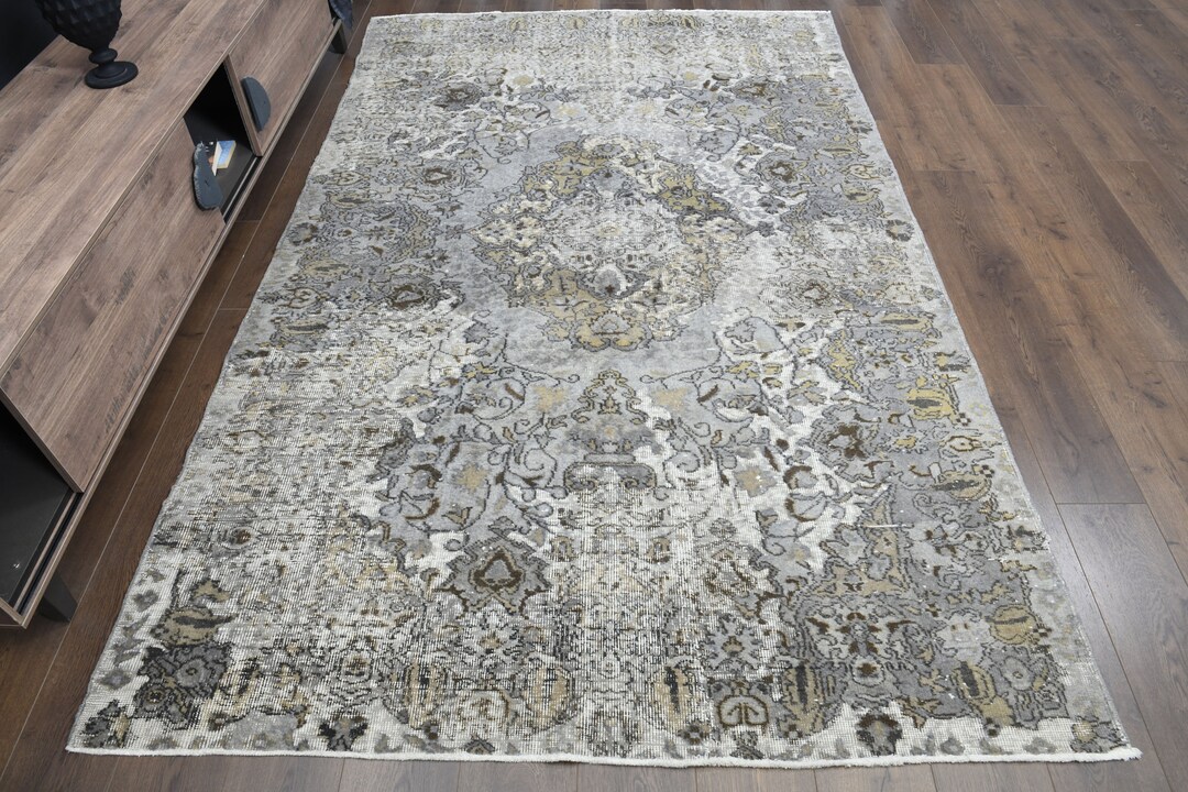 5'9x9'3 Ft, FADED GRAY RUG, Vintage Turkish Rug, Handmade Rug, Wool Rug ...