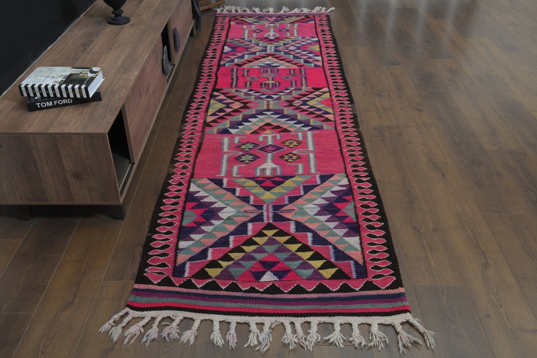 3'3x11'2 Ft, PINK PURPLE RUNNER, Turkish Runner Rug, Vintage Rug ...