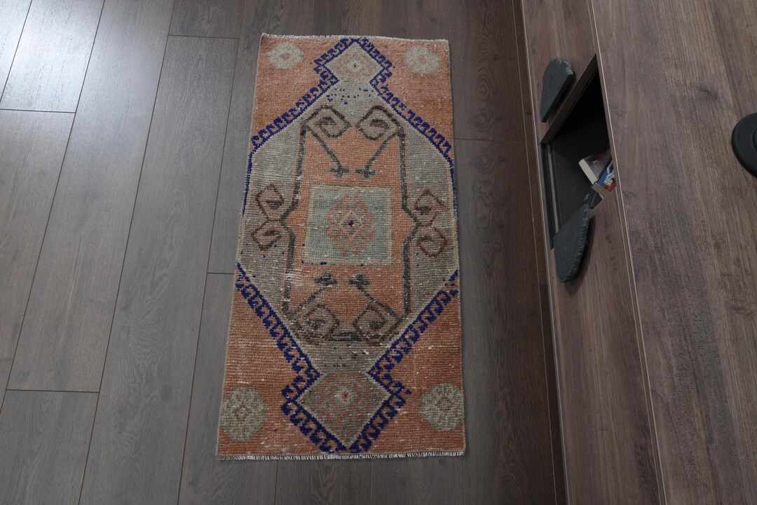 1.7x3.5 Orange Turkish Rug, Small Doormat Rug, Flatweave Vintage Rug ...