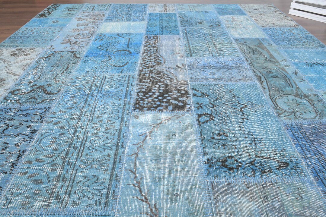 8x12, BLUE PATCHWORK RUG, Minimalist Rug, Turkish Rug, Area Rug Vintage Handmade Rug, Shabby ...