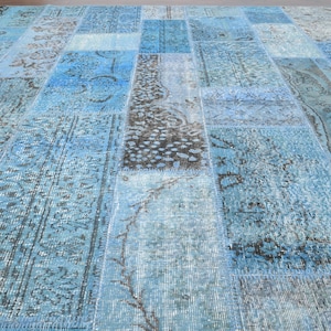 8x12, BLUE PATCHWORK RUG, Minimalist Rug, Turkish Rug, Area Rug Vintage Handmade Rug, Shabby ...