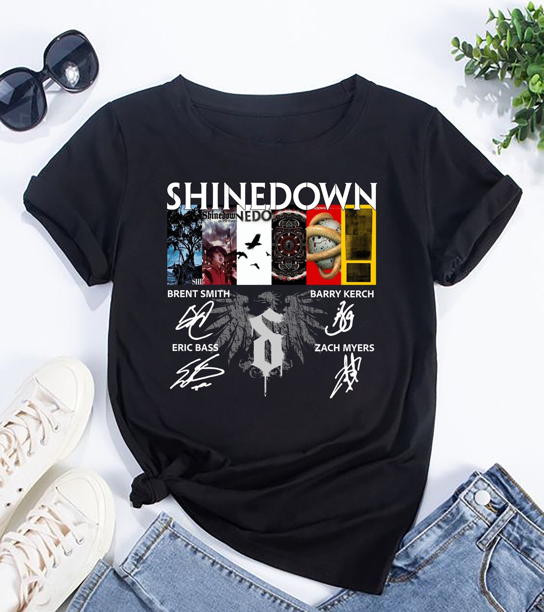 Shinedown Band Signatures Graphic T-shirt, Shinedown Rock Band Tour ...
