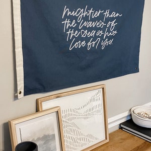 Mightier Than the Waves of the Sea Flag Christian Wall Art Bible Verse ...