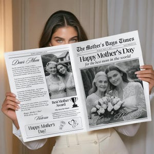 Mothers Day Newspaper Template, Printable Moms Gift, Personalized ...