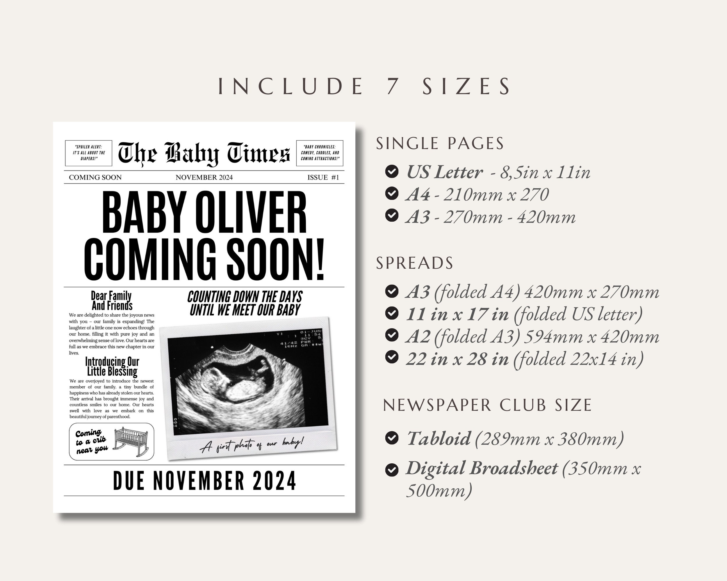 Large Newspaper Baby Announcement, Customizable Baby Announcement ...