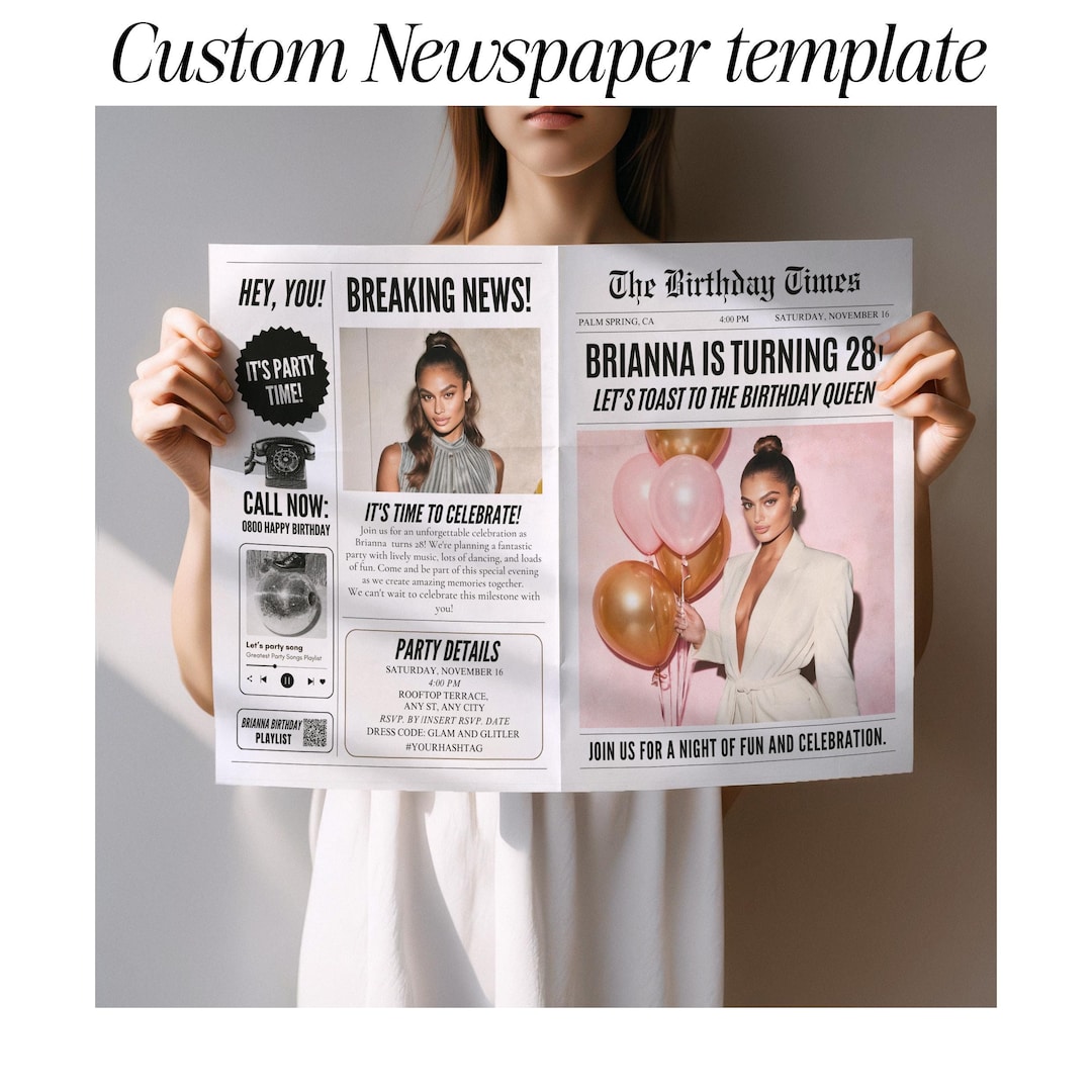 Customizable Newspaper Template: Birthday, Wedding, Anniversary, Custom ...
