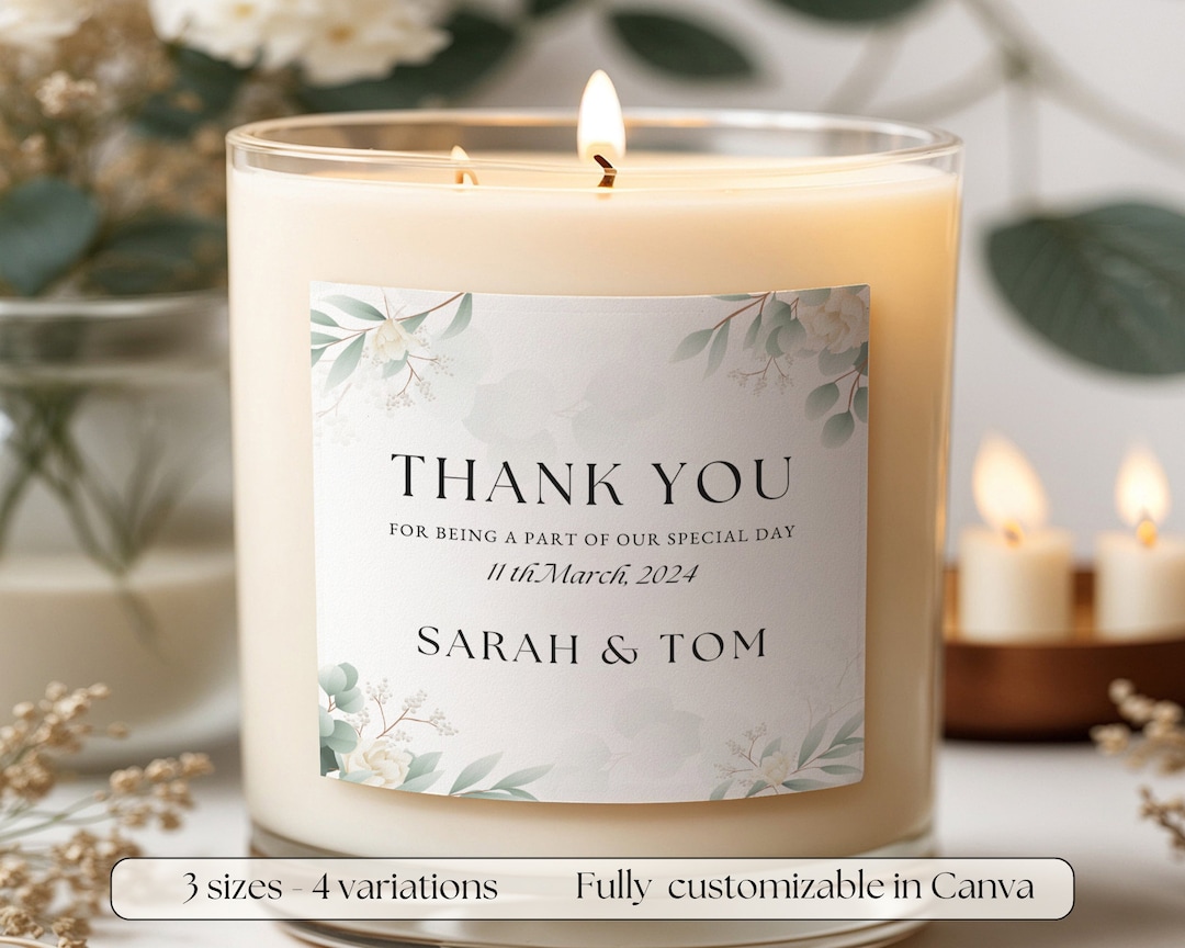 Wedding Candle Label Template, Wedding Thank You, Wedding Gift, Custom ...