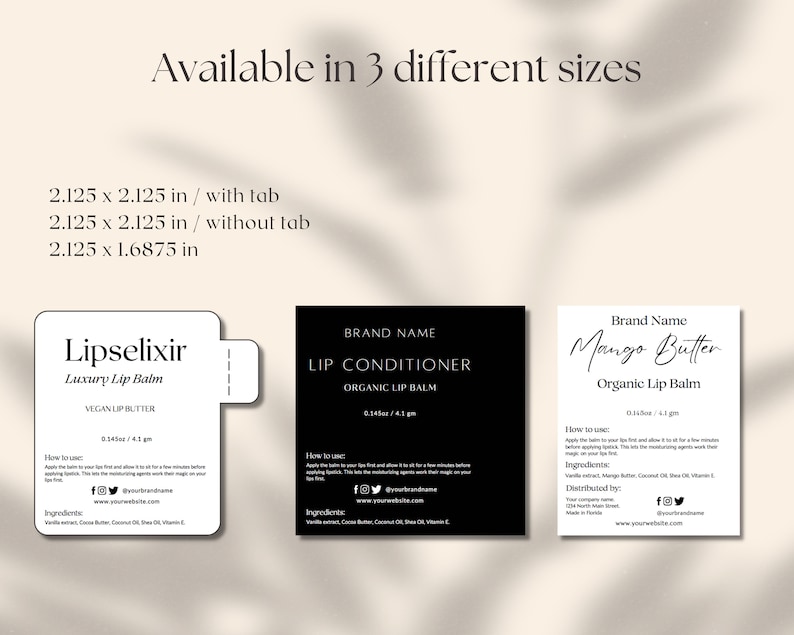 Lip Balm Label Cosmetic Template, Lip Gloss Tube Labels, Cosmetic ...