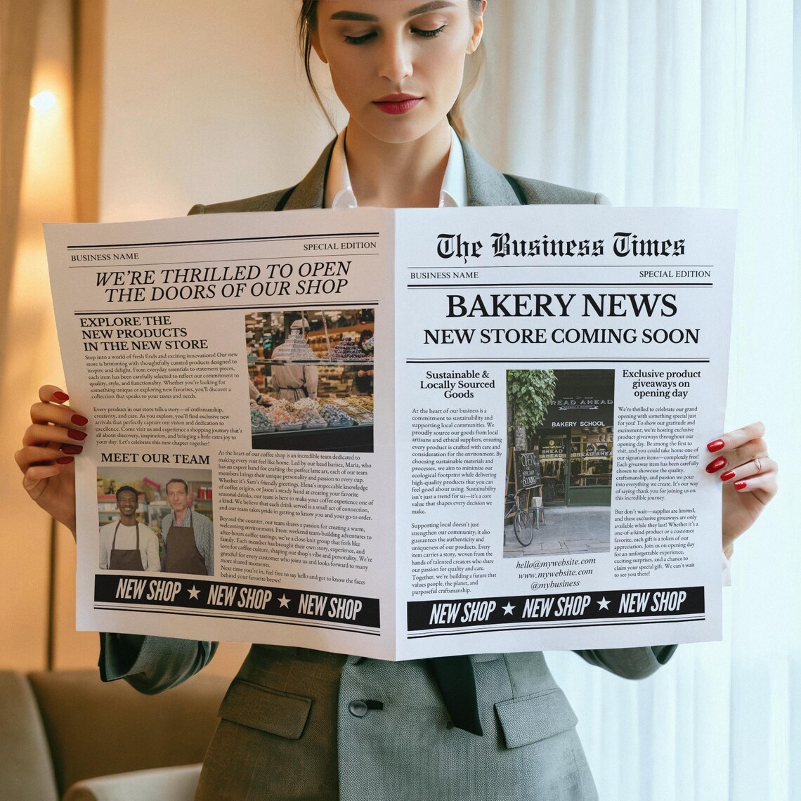 Business Launch Announcement Newspaper Template, Branding Photoshoot ...